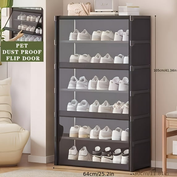 9-Tier Stackable Shoe Rack with Clear Dust Cover – Black Metal Frame ...