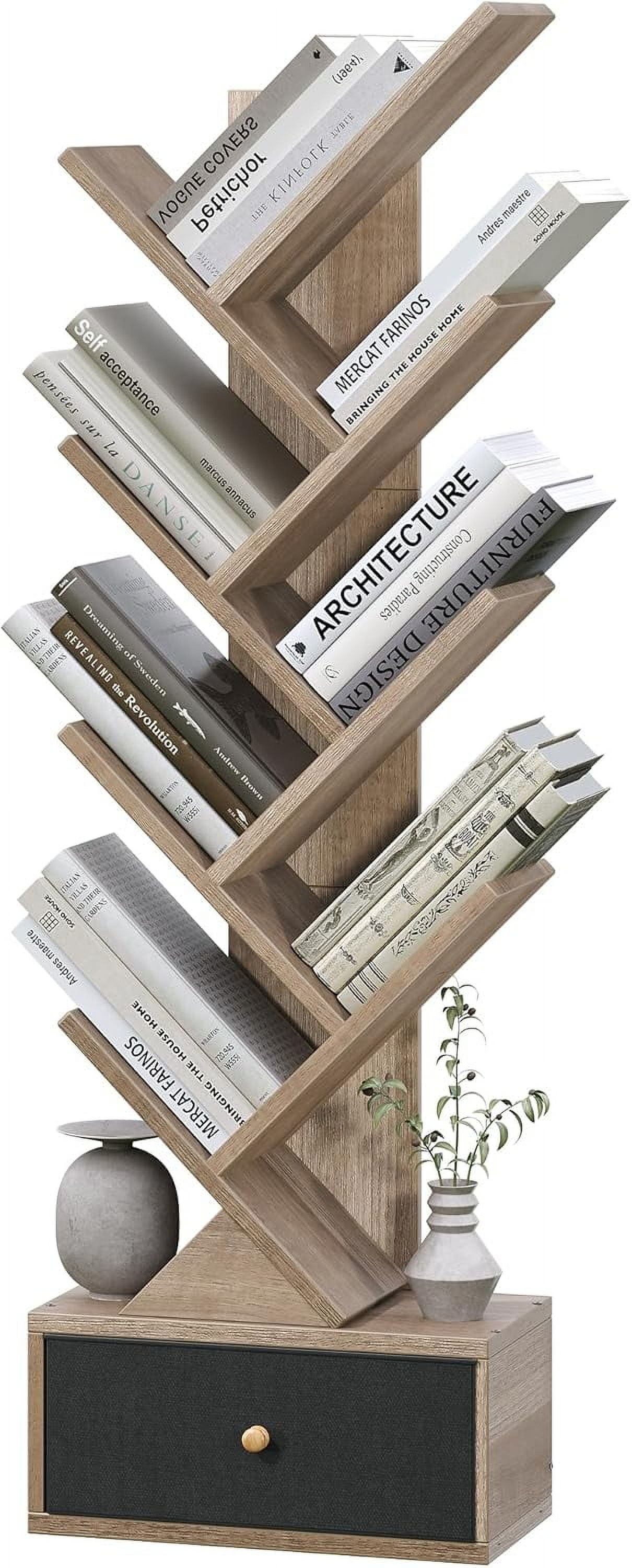 9 Tier Tree Book Shelf with Drawer, Floor Standing Bookshelf Storage ...