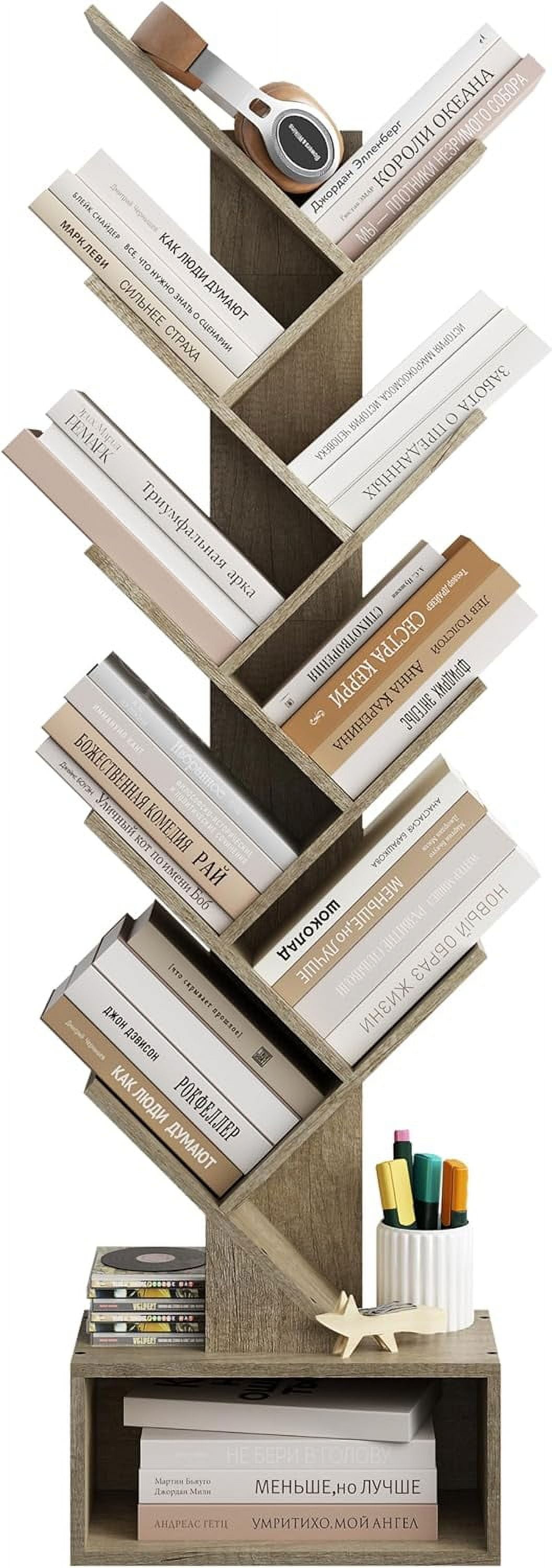 9 Tier Tree Bookshelf with Drawer, Tree Bookcase, Floor Standing Book Storage Rack for CDs/Books ...