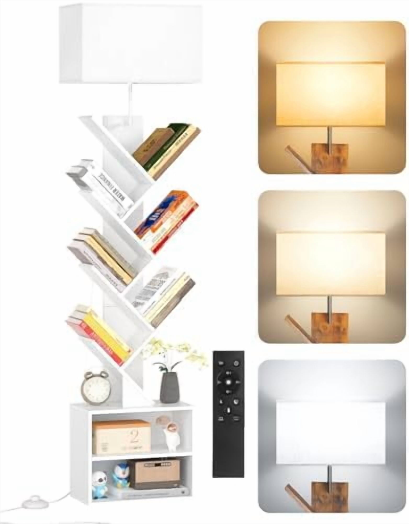 9 Tier Tree Bookshelf with Light, Remote, Timer & Cabinet, Dimmable ...