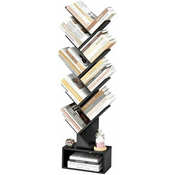 9 Tier Tree Bookshelf, Tall Bookcase with Drawer, Wood Book Shelf ...