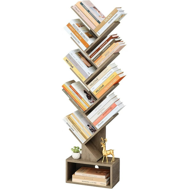 9 Tier Tree Bookshelf, Tall Bookcase with Drawer, Wood Book Shelf ...