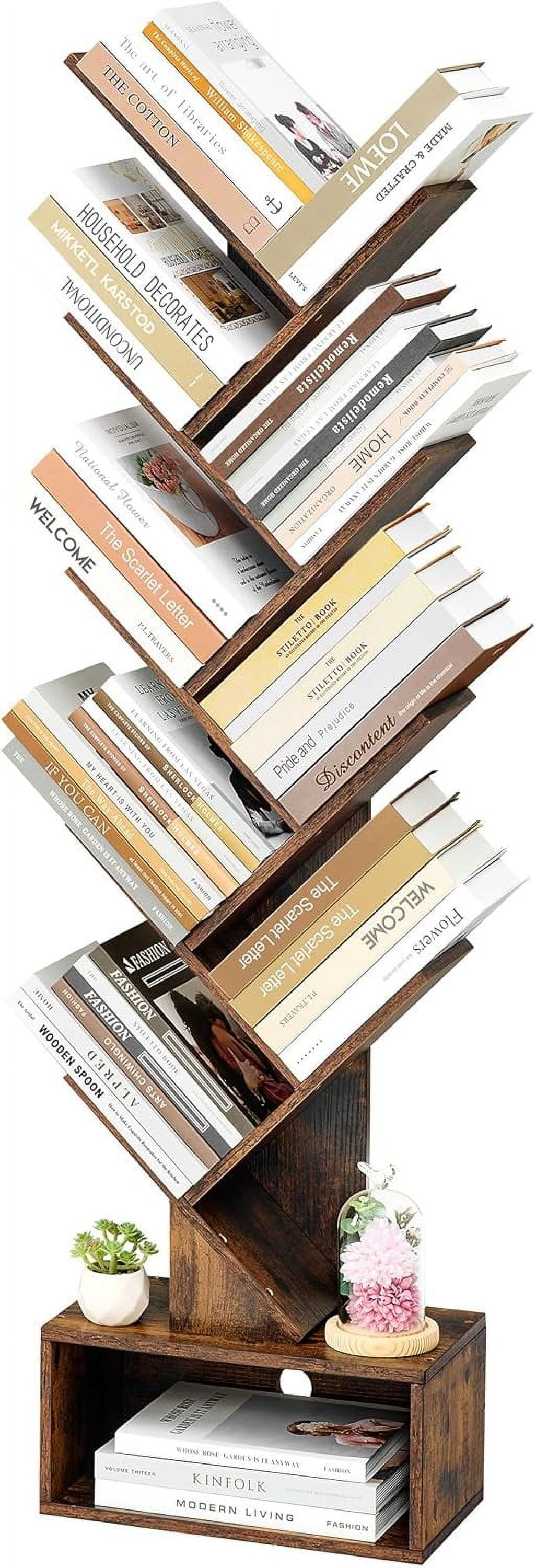 9 Tier Tree Bookshelf, Tall Bookcase with Drawer, Wood Book Shelf ...