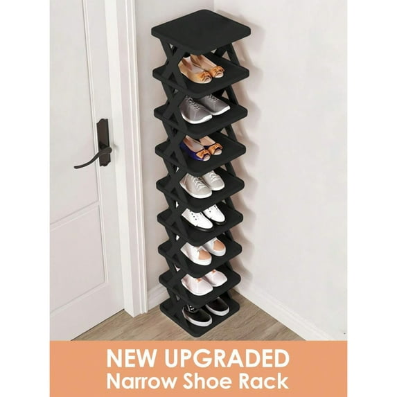 9-Tier Vertical Shoe Rack - Space-Saving Narrow DIY Free-Standing Shoe ...
