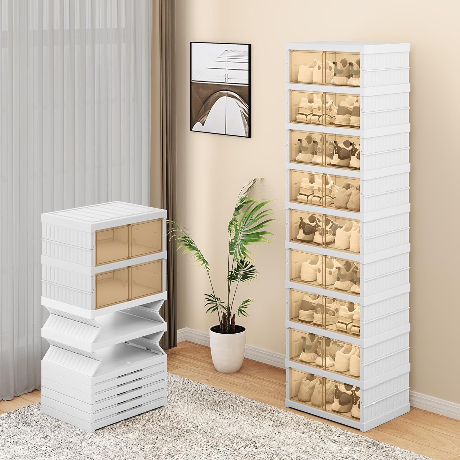 9 Tiers-18 Pairs Easy Assembly Shoe Organizer Storage Box for Closet ...