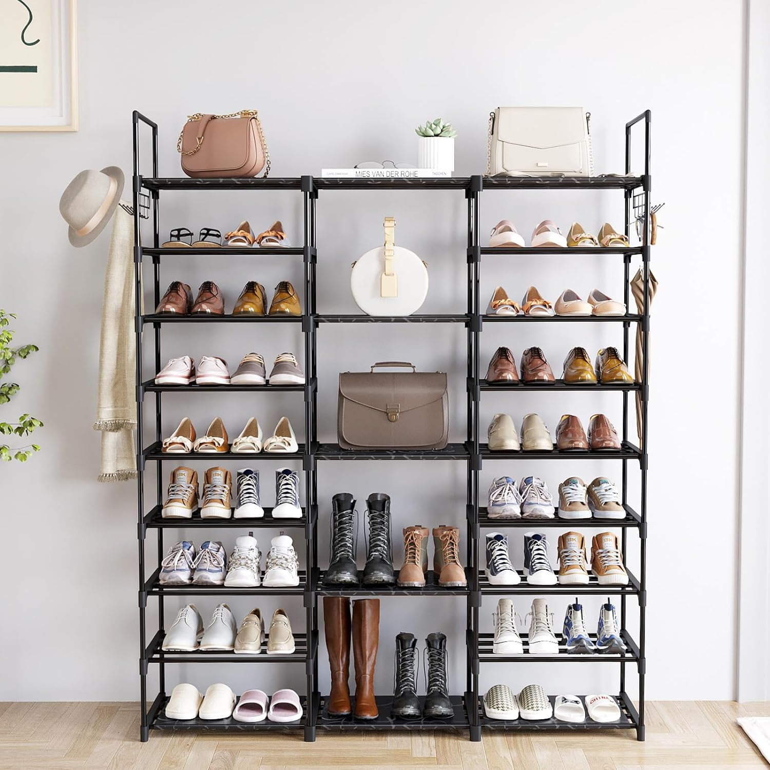 9 Tiers Shoe Rack Organizer, 50-55 Pairs Stackable Metal Shelf with ...