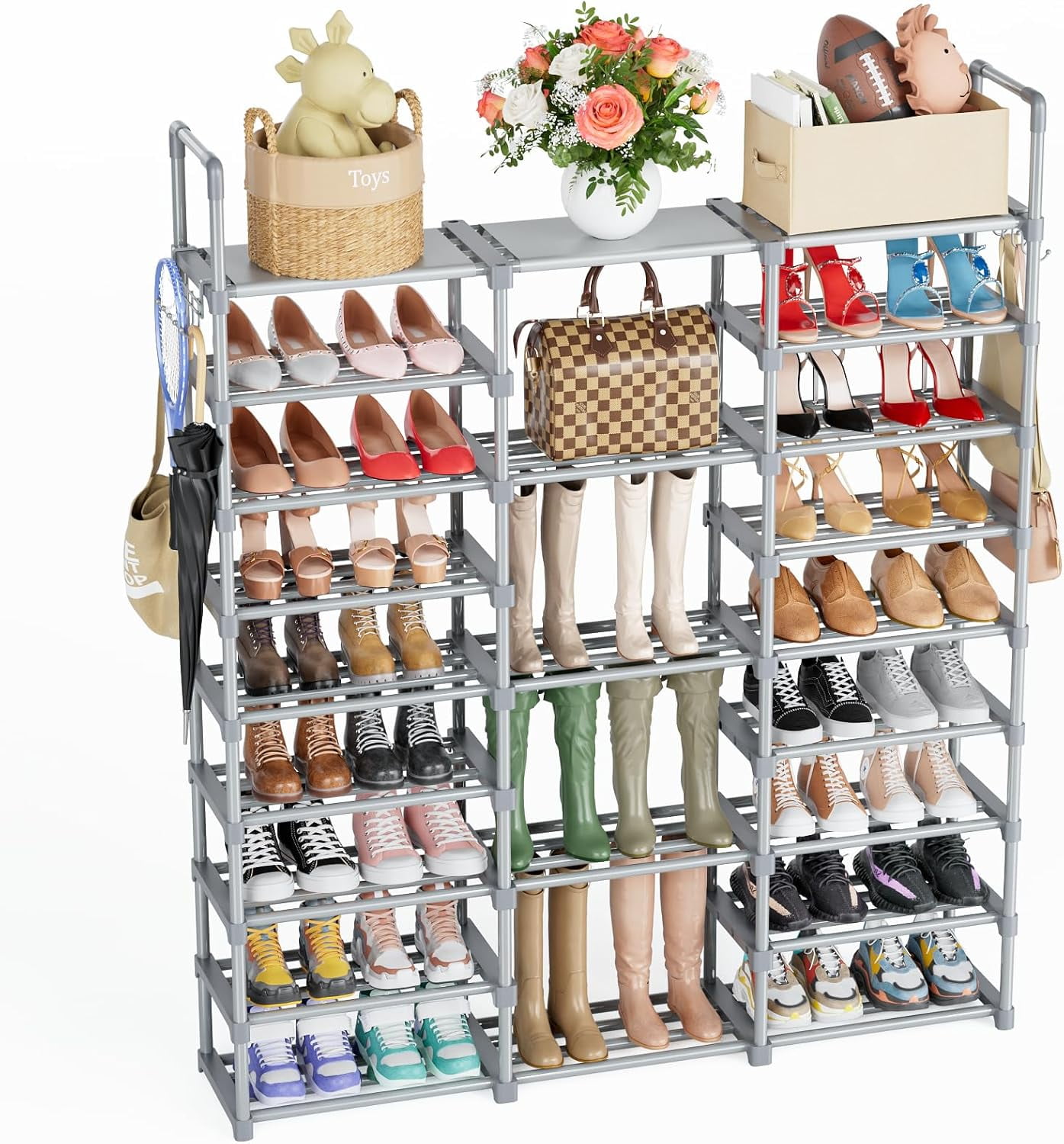 9 Tiers Tall Shoe Organizer - Vertical Shoe Shelf for 50-55 Pairs ...