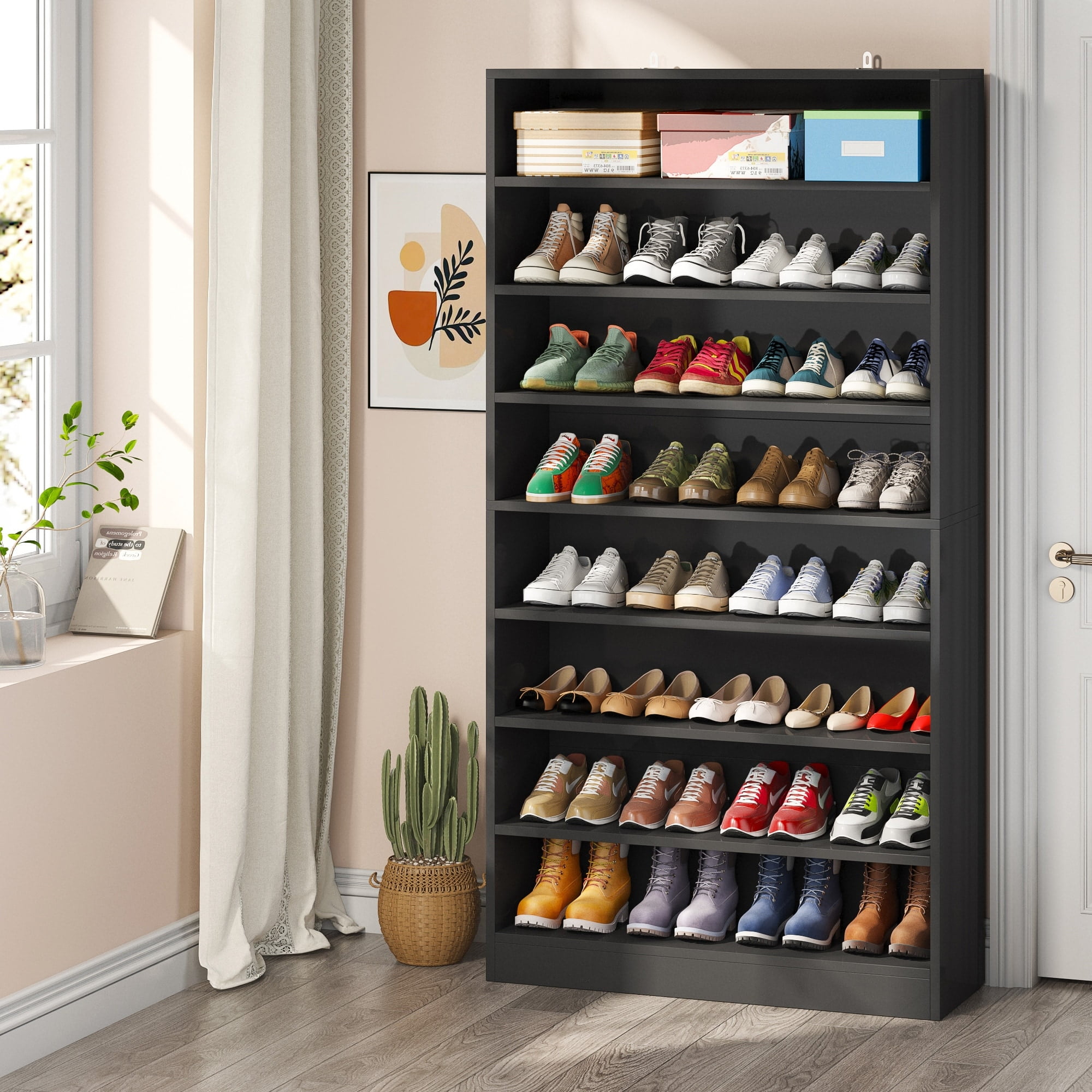 9 Tiers Tall Shoe Storage Rack Cabinet with Open Shelf for Entryway ...