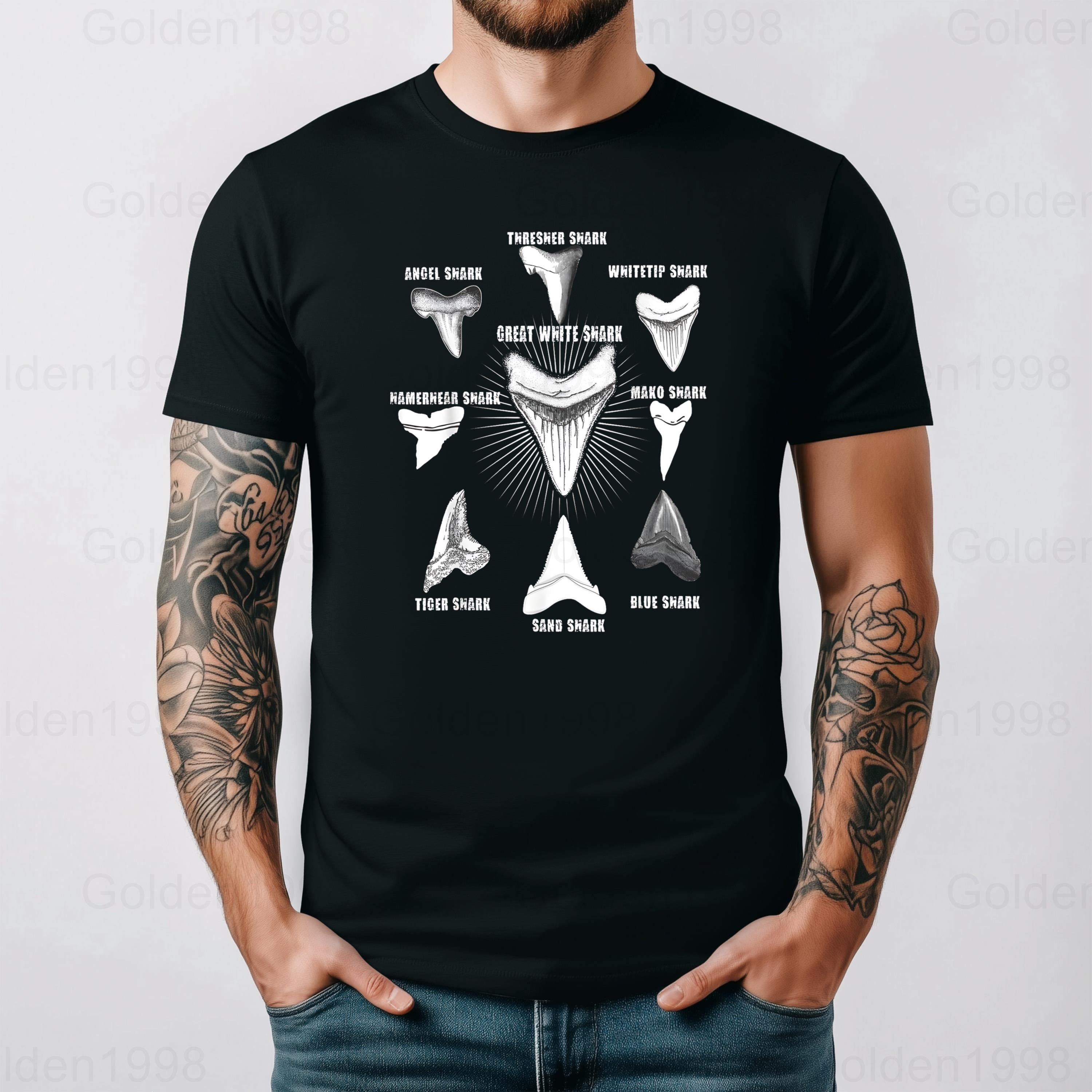 9 Types Of Shark Teeth Funny Species Of Sharks Gifts Graphic Tee,for men & women up to 5XL ...