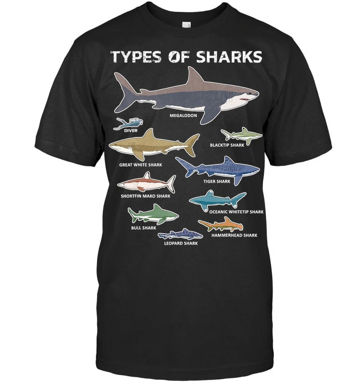 9 Types Of Sharks Educational Colorful Ocean Tee Shark T Shirt ...
