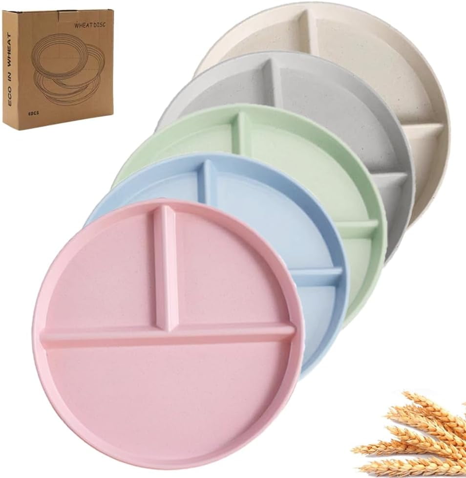 9" Unbreakable Divided Plates Set of 5, Wheat Straw Plate Reusable ...