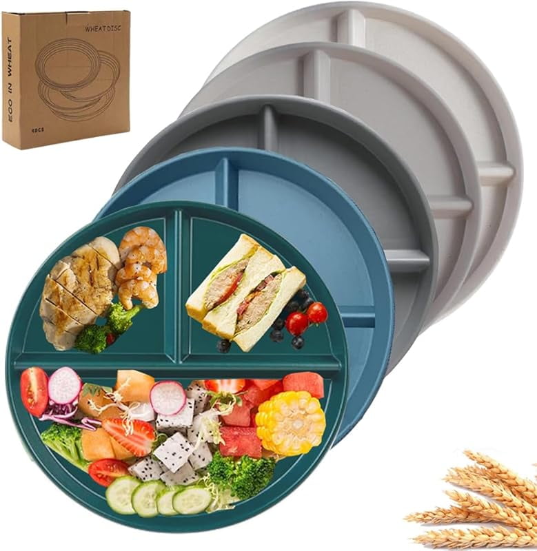 9" Unbreakable Divided Plates Set of 5, Wheat Straw Plate Reusable ...
