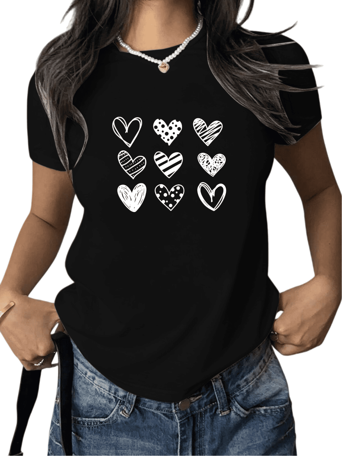 9 Unique Hearts Pure Mixed Style Heart Patterns Daily Print Tshirt ...
