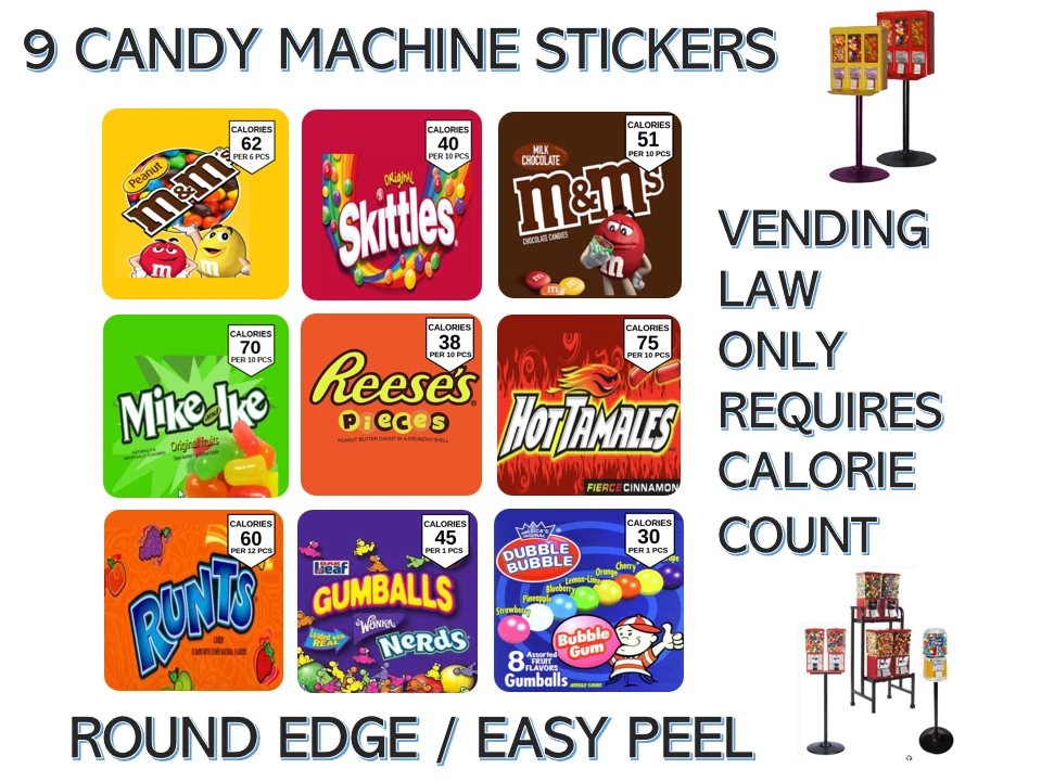 9 Vending Machine Candy Stickers Labels Simple Nutrition Easy Peel ...