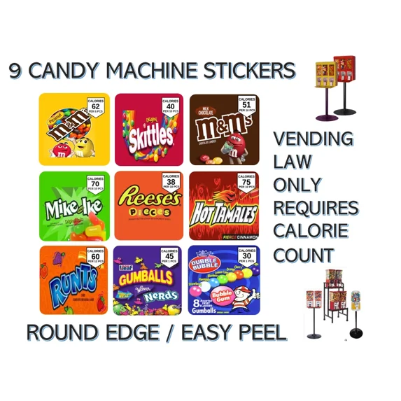 9 Vending Machine Candy Stickers Labels Simple Nutrition Easy Peel ...