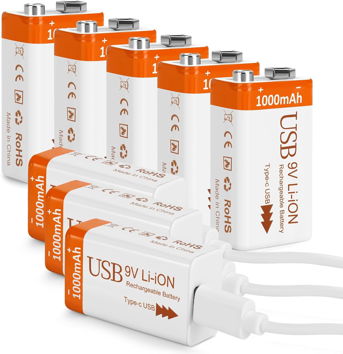 9-Volt Batteries, 9V Rechargeable Batteries 8 Pack Replacement 6F22 9v ...