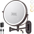 9" Wall Mounted Lighted Makeup Mirror,4000mAh Rechargeable Double Sided ...