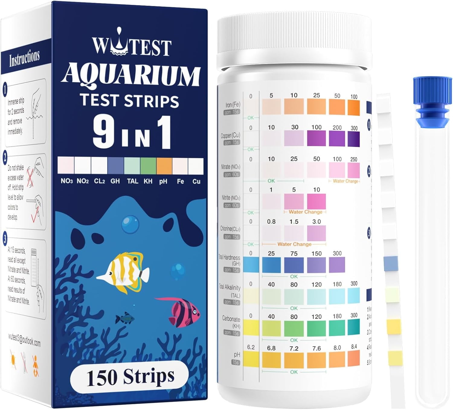 9-Way Aquarium Test Strips - 150 Aquarium Water Test Kit Fish Tank Test ...