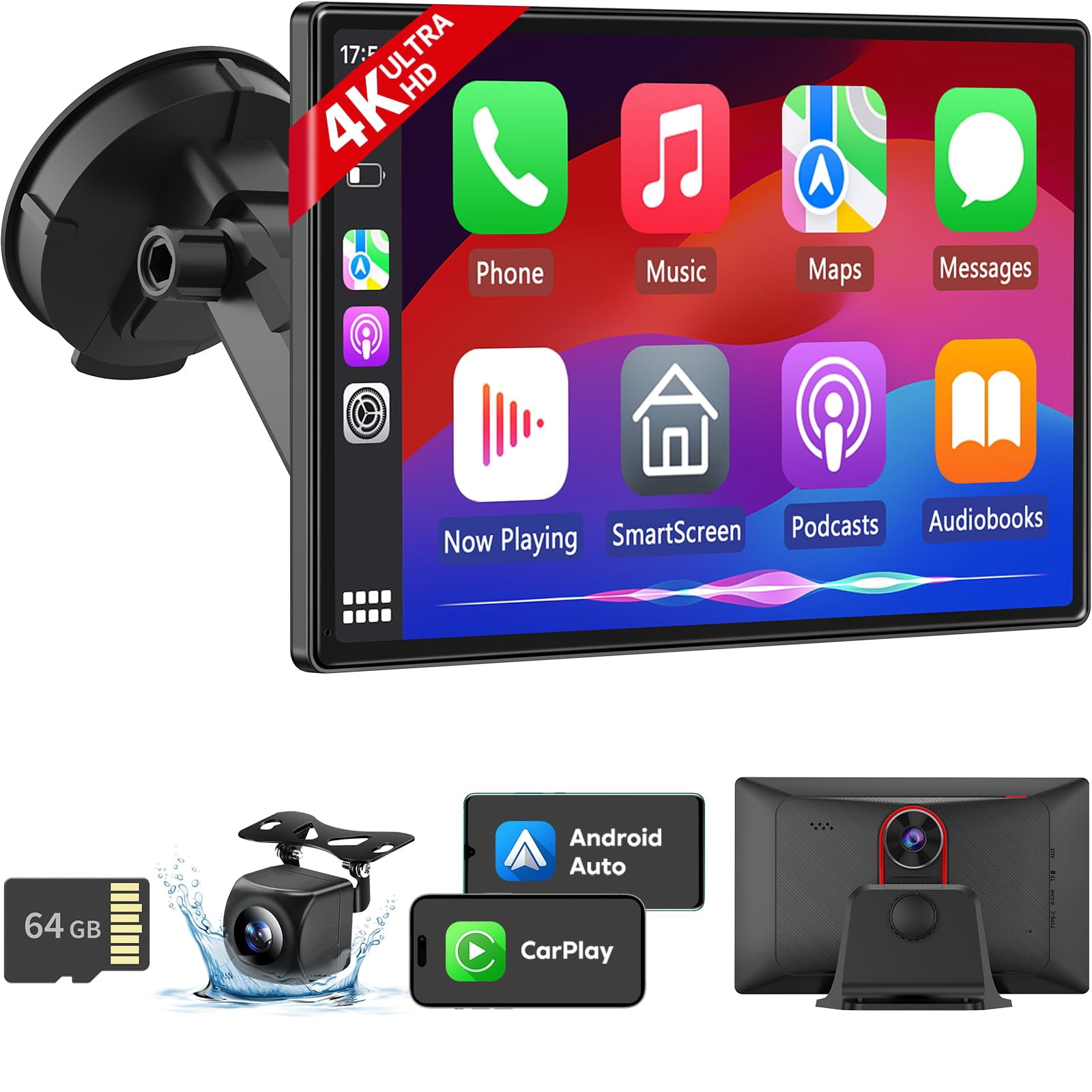 9" Wireless Apple CarPlay Android Auto Screen - 4K Dash Cam, GPS ...