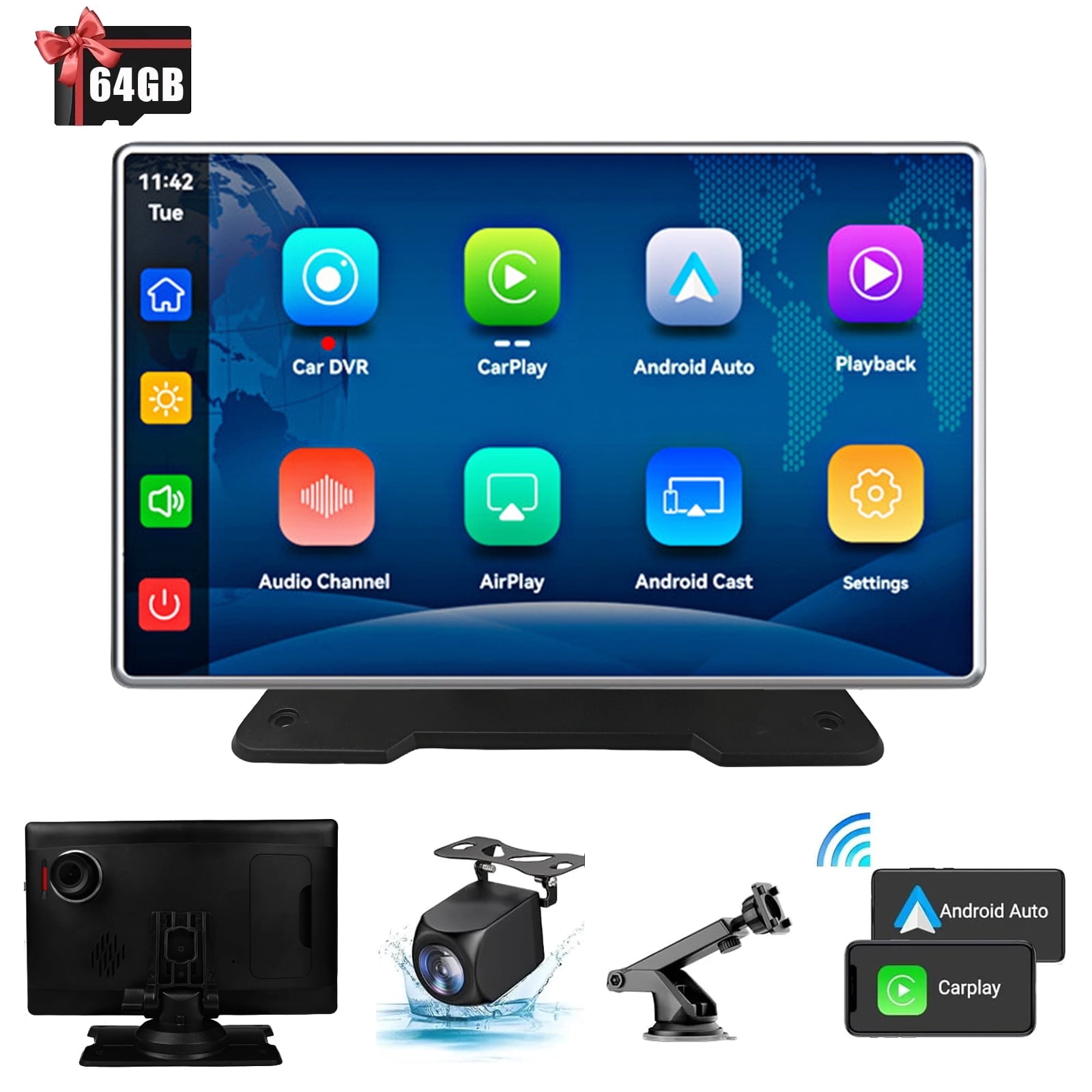 MHCABSR 9” Wireless Apple Carplay Screen with ADAS, 4K Dash Cam, 1080p ...