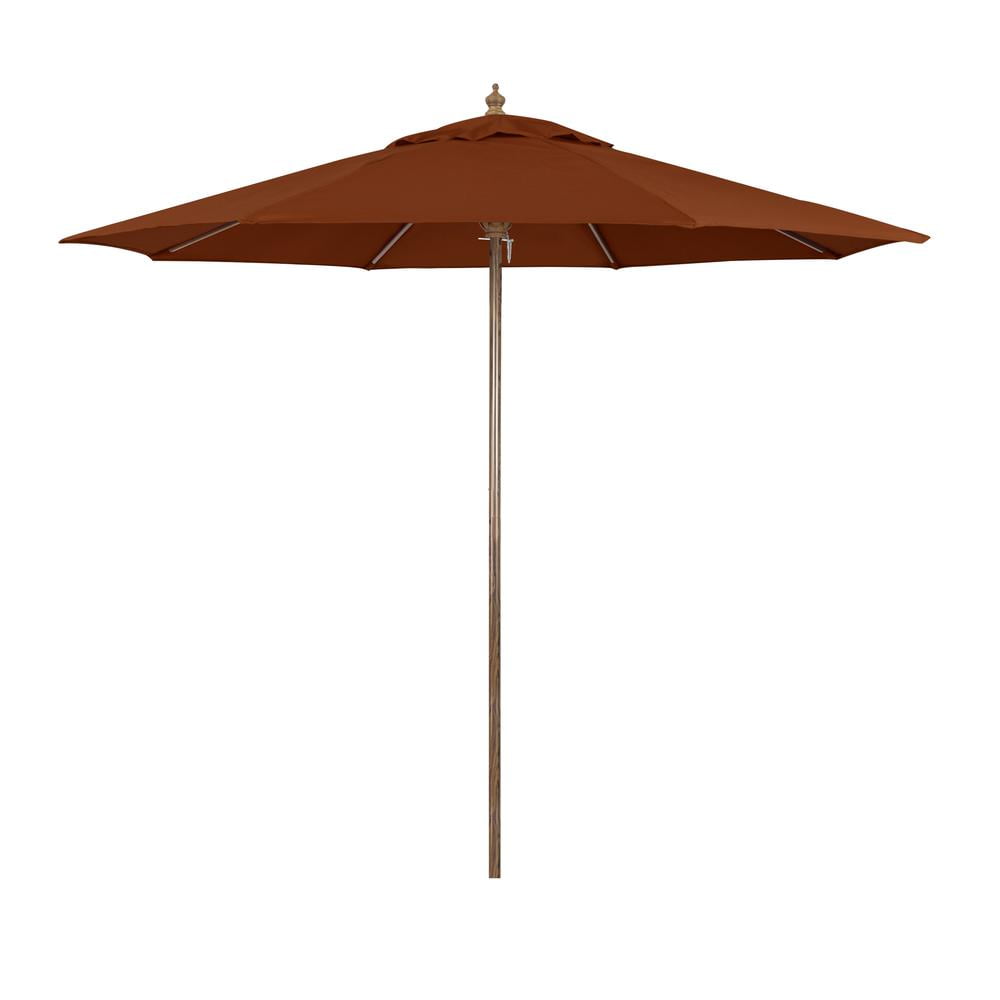 9" Wood Grain Steel Patio Umbrella with Steel Ribs Push Lift in Brick ...