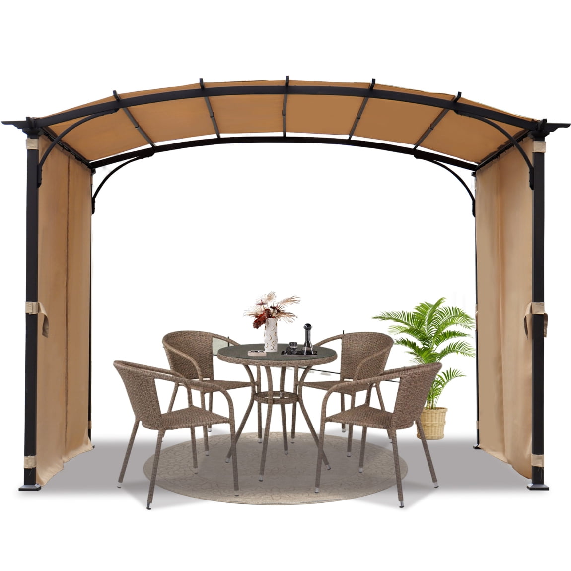 9 X 11Ft Patio Pergola, Arched Gazebo With Waterproof Sun Shade Shelter Awning, 2 sides of ...