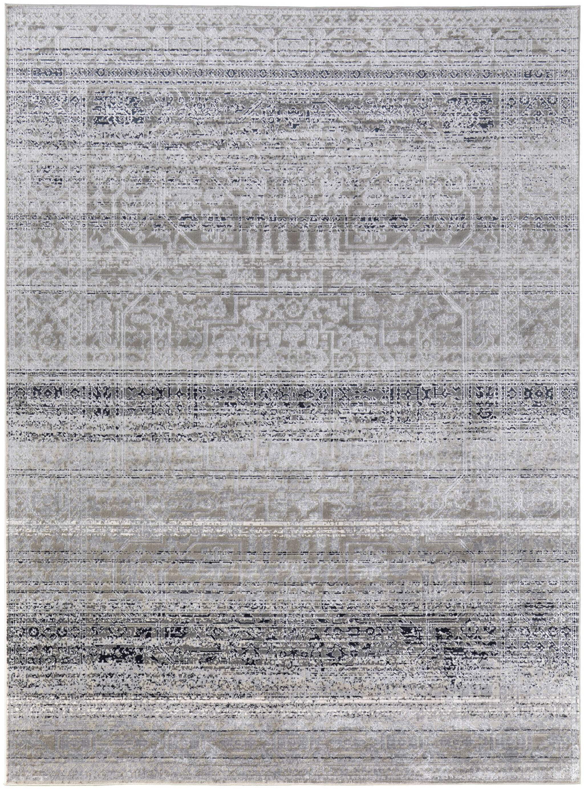 9' X 12' Black and Gray Abstract Power Loom Worn Faded Area Rug ...