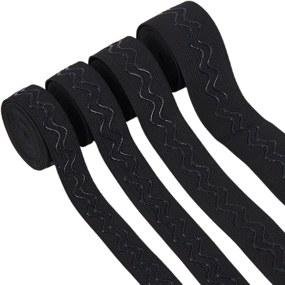 9 Yards 4 Sizes Non-Slip Elastic Ribbon Black Wave Silicone Elastic ...