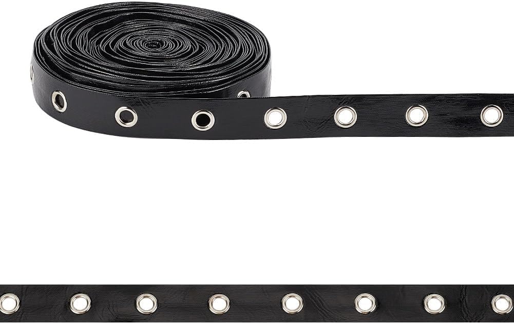 9 Yards(8.22m) Grommet Tape 20mm Wide Black Platinum Plated Eyelets Tape Faux Leathers Ring ...