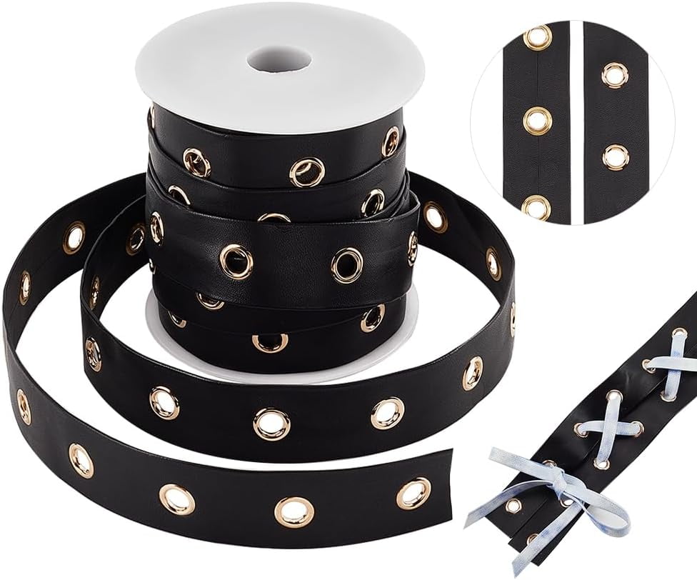 9 Yards Eyelet Trim with Grommets 24mm Black Imitation Leather Eyelet ...