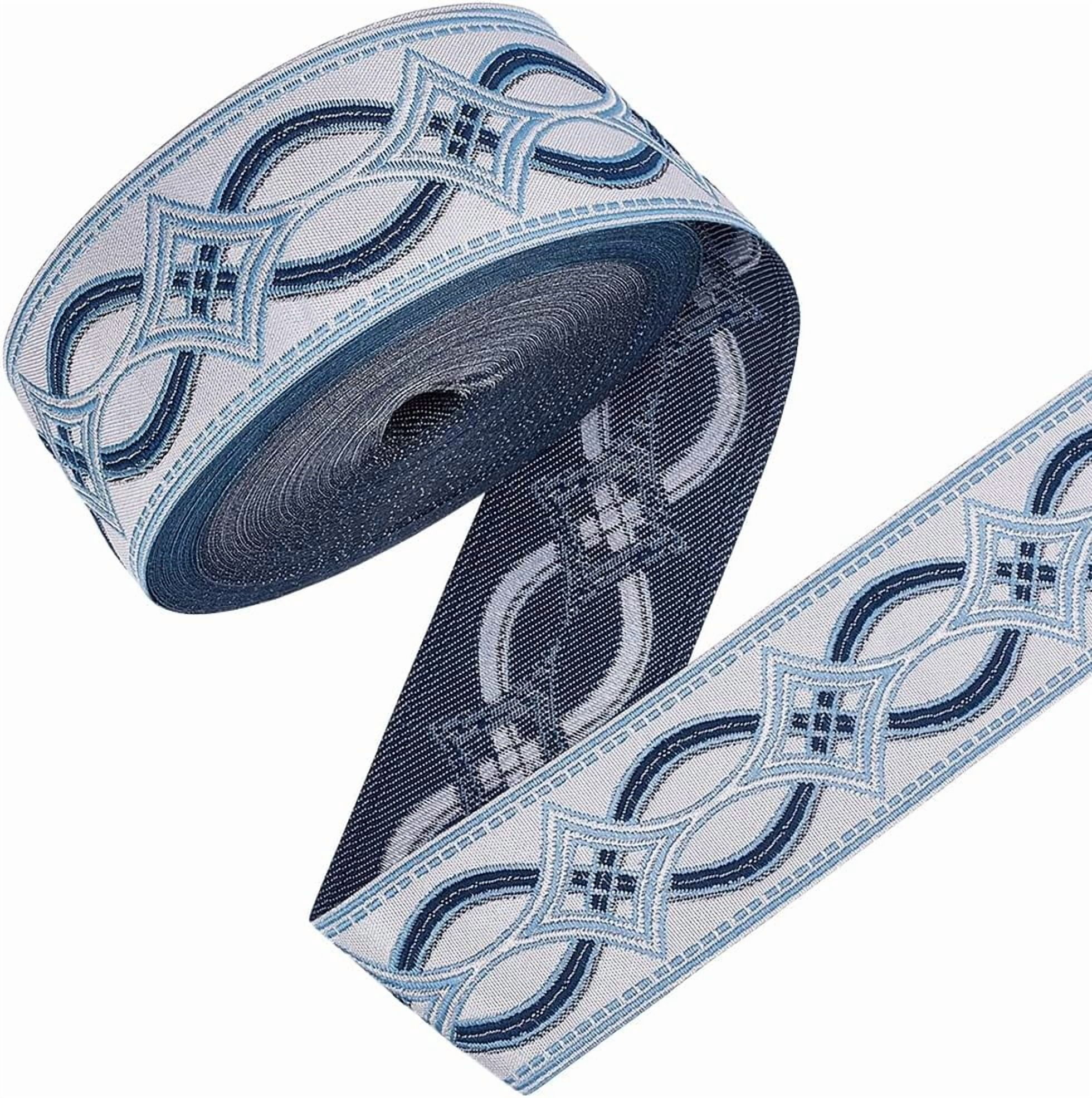 9 Yards Jacquard Ribbon Trim Rhombus Pattern Polyester Ribbon Blue ...
