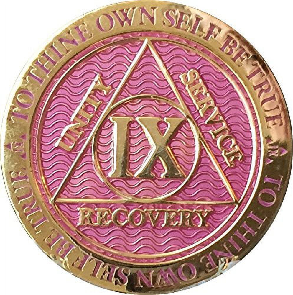 9 Year AA Medallion Reflex Lavender Pink Gold Plated Sobriety Chip ...