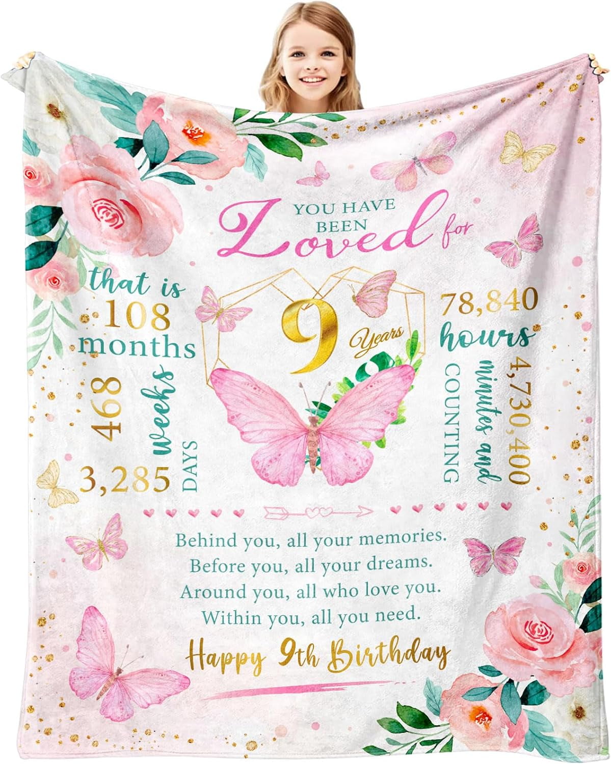 9 Year Old Girls Birthday Gifts Blanket 50x40in, Birthday Gifts for 9 ...