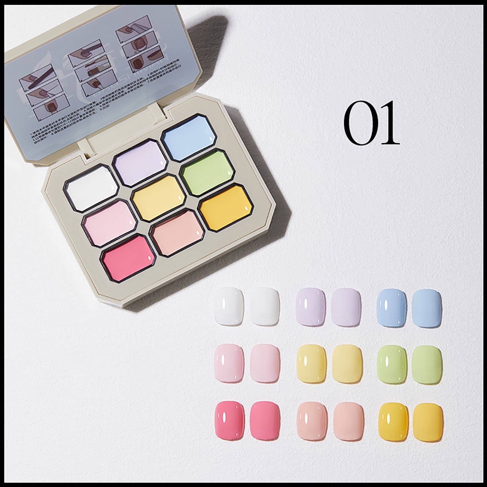 9-color Solid Adhesive Nail Polish Adhesive Set With Nine Pattern 27g ...