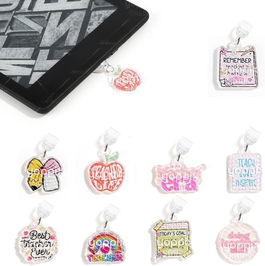 9 count Charms for E-Reader, About Teacher Theme Dust Plug Charm ...