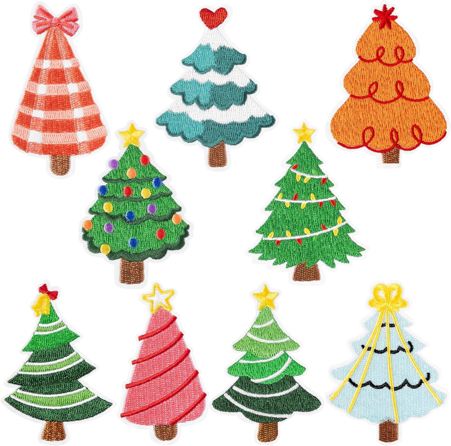 9 count Christmas Tree Iron Patches Colorful Buffalo Plaid Striped ...