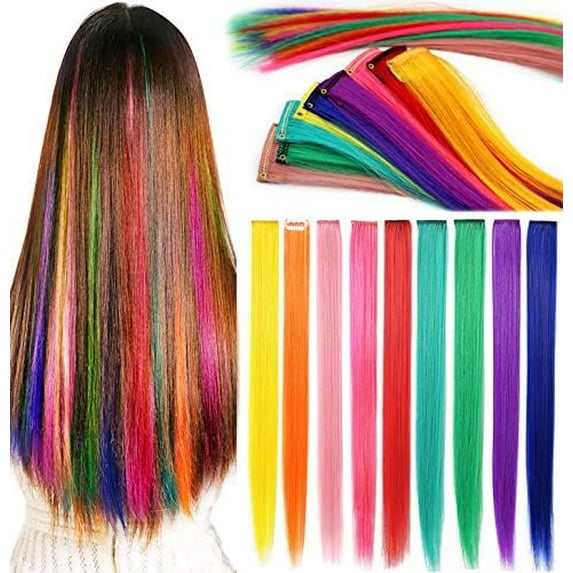 9 count Colored Hair Extensions Clip In 21 inch Straight Multicolored ...