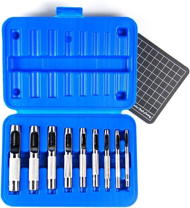 9 count Hollow Punch Set (1/8"-1/2") with A Free MAT, Leather Hole ...