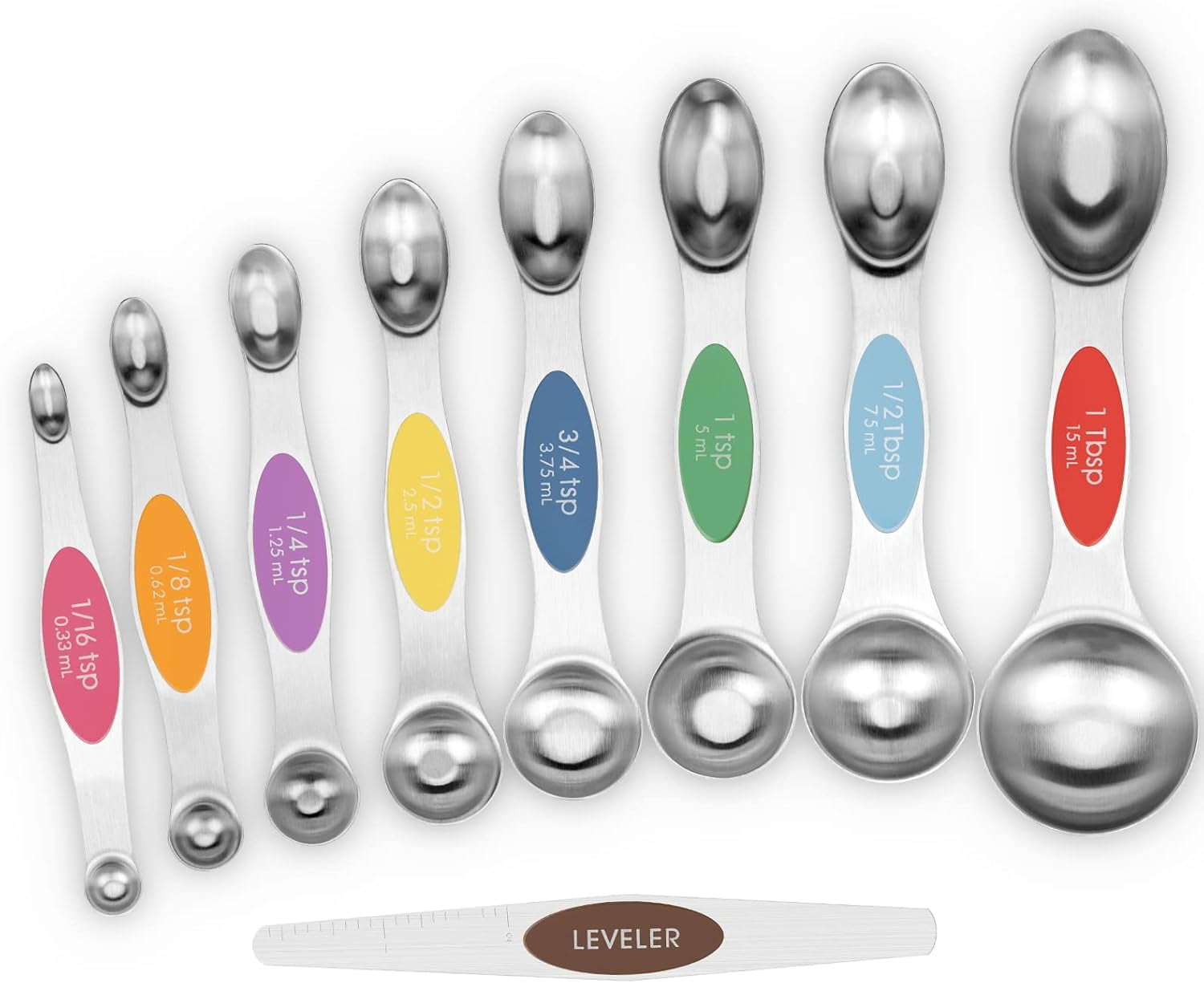 9 count Measuring Spoons Set, Dual Sided, Stainless Small Tablespoon ...