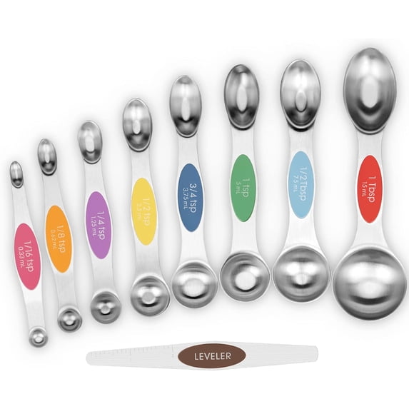 9 count Measuring Spoons Set, Dual Sided, Stainless Small Tablespoon ...