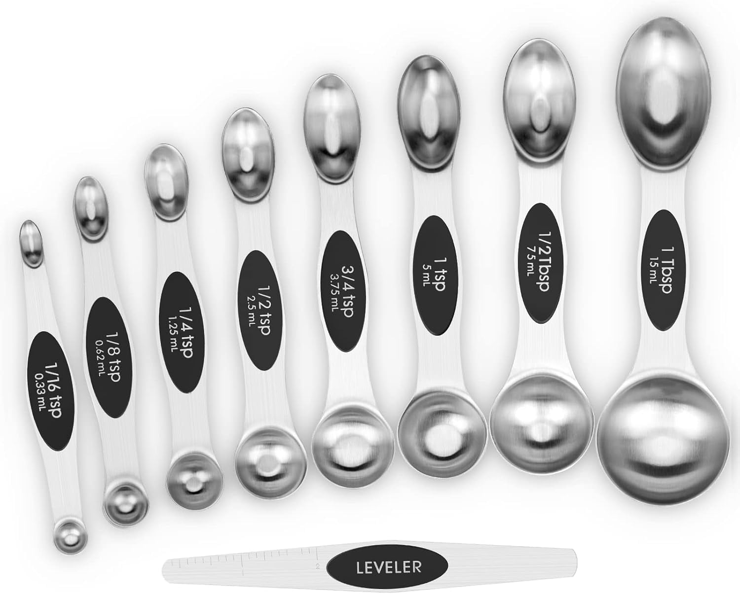9 count Measuring Spoons Set, Dual Sided, Stainless Steel Small ...