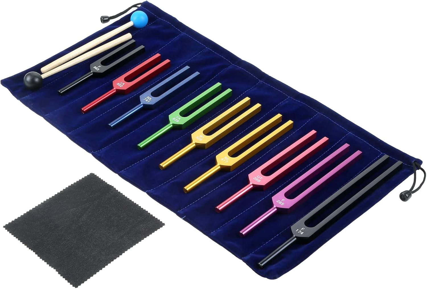 9 count Solfeggio Tuning Fork Set for Set, Alloy Multi-Color Chakra ...