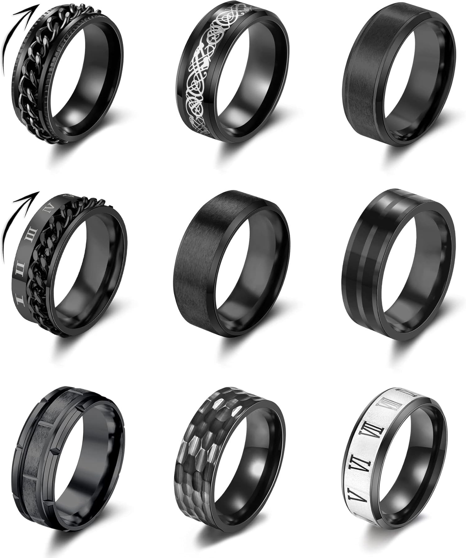 9 count Stainless Steel Band Rings for Men Women Fidget Rings Spinner ...