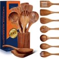 9 count Wooden Utensil Set with Holder and Spoon Rest - Teak Cooking ...
