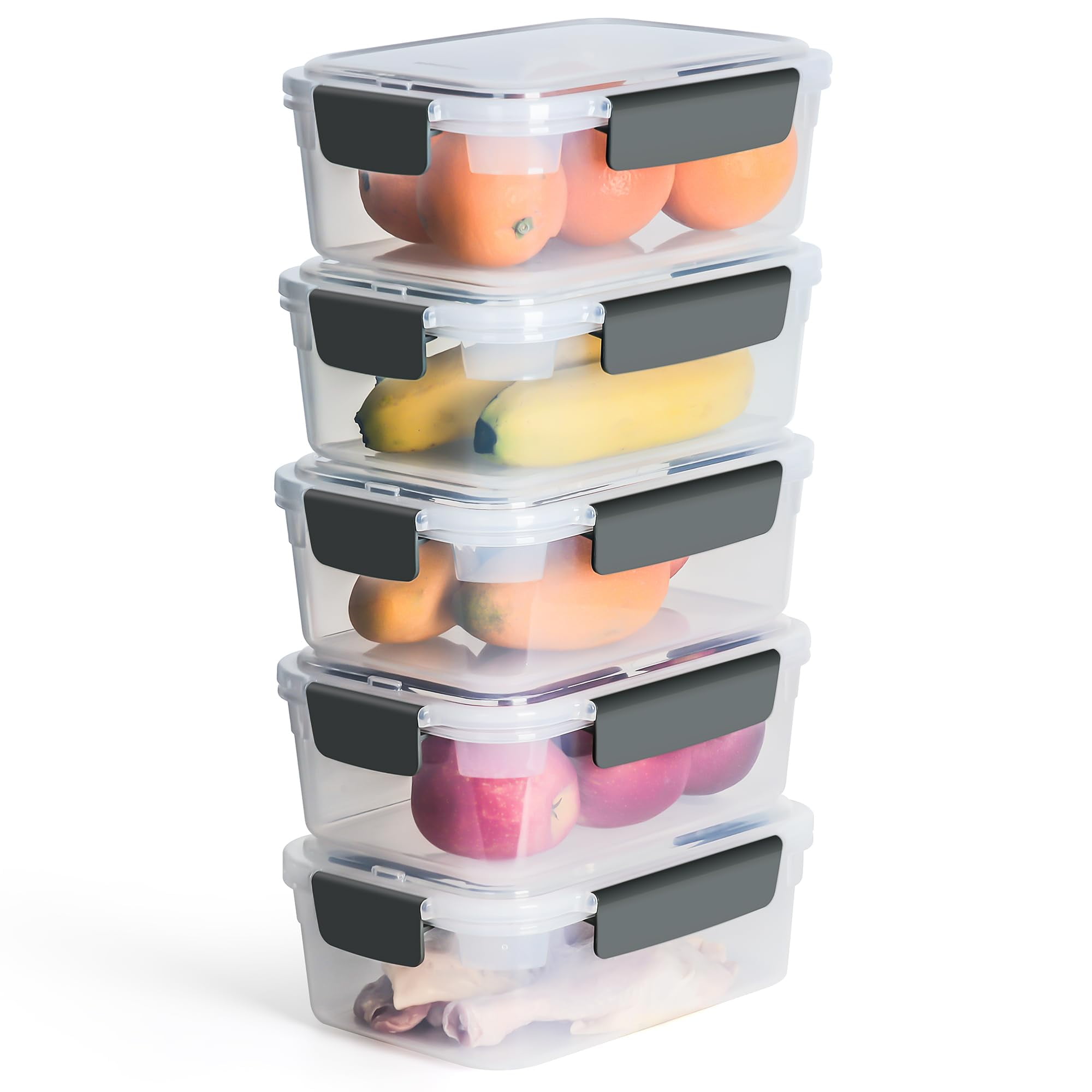 9 cup Plastic Food Storage Containers with Lids Nestable Freezer Dishwasher Safe Rectangle Meal ...