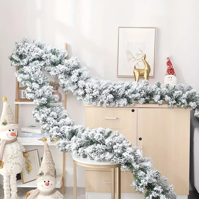 9 ft Christmas Flocking Garland, Christmas Artificial Vine Plants ...