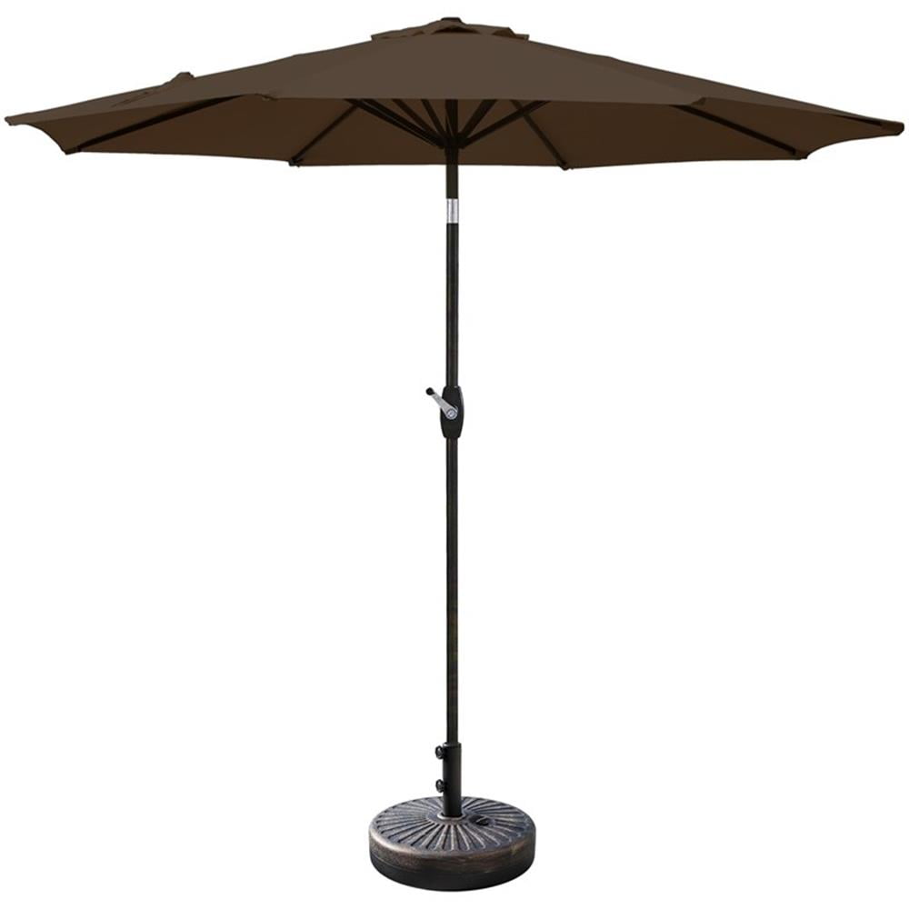 9 ft. Patio Table Market Umbrella with Round Bronze Free Standing Base ...