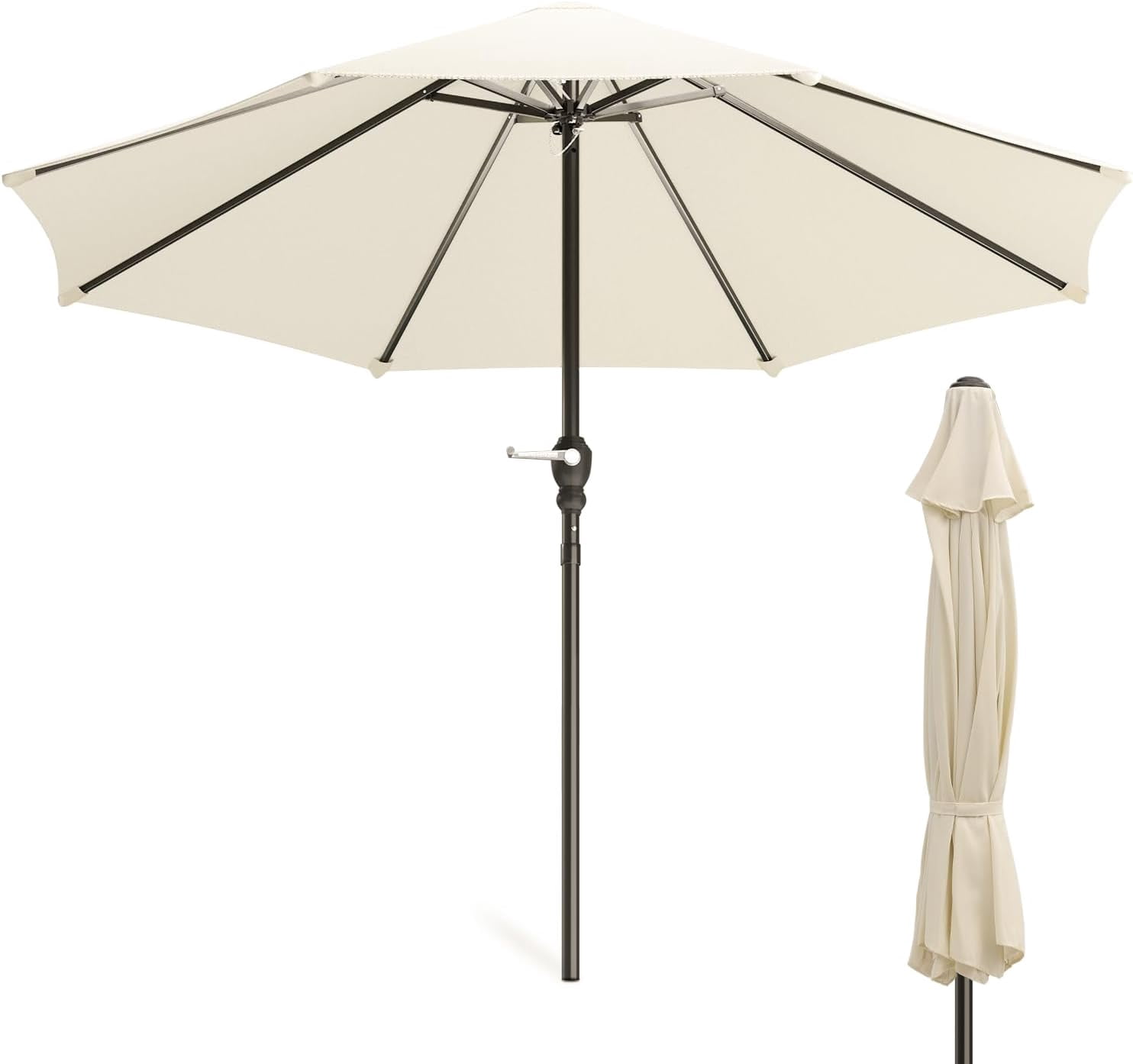 9 ft Patio Umbrella with 8 Steel Ribs and Crank Outdoor Table Market ...