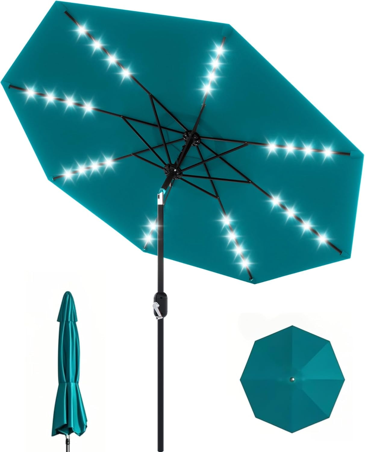 9 ft Patio Umbrella with Solar Lights, Outdoor Table Umbrella with 32 ...
