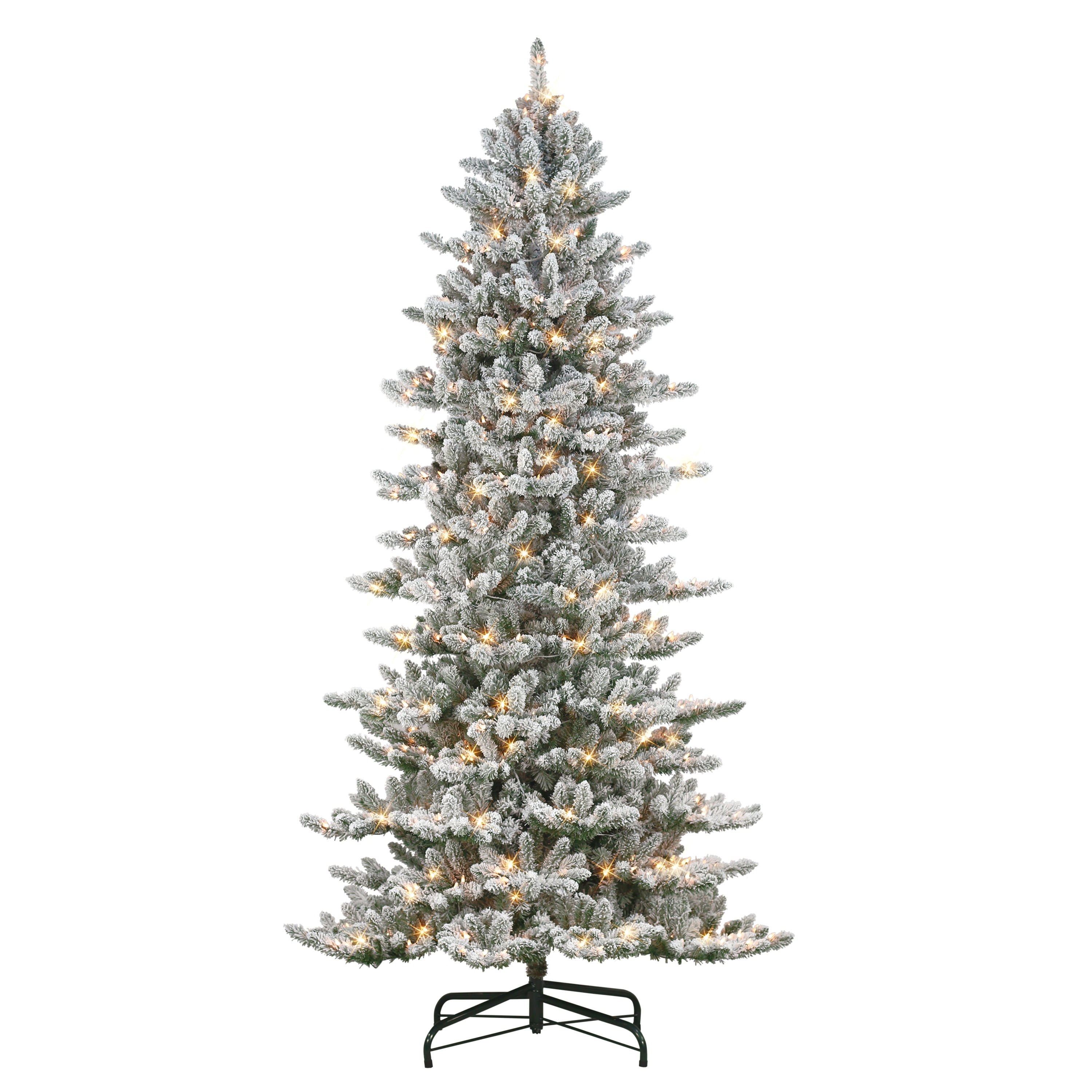 9 ft Pre-Lit Slim Flocked Royal Majestic Artificial Spruce Tree ...
